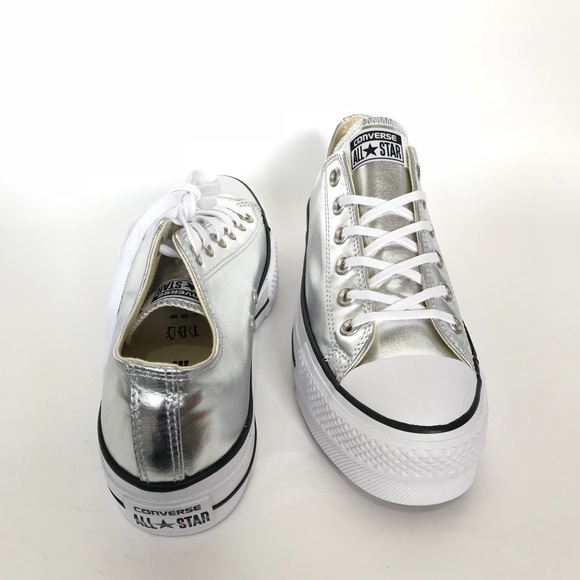 Converse | Shoes | Converse Platform Metallic Silver Shiny Womens ...